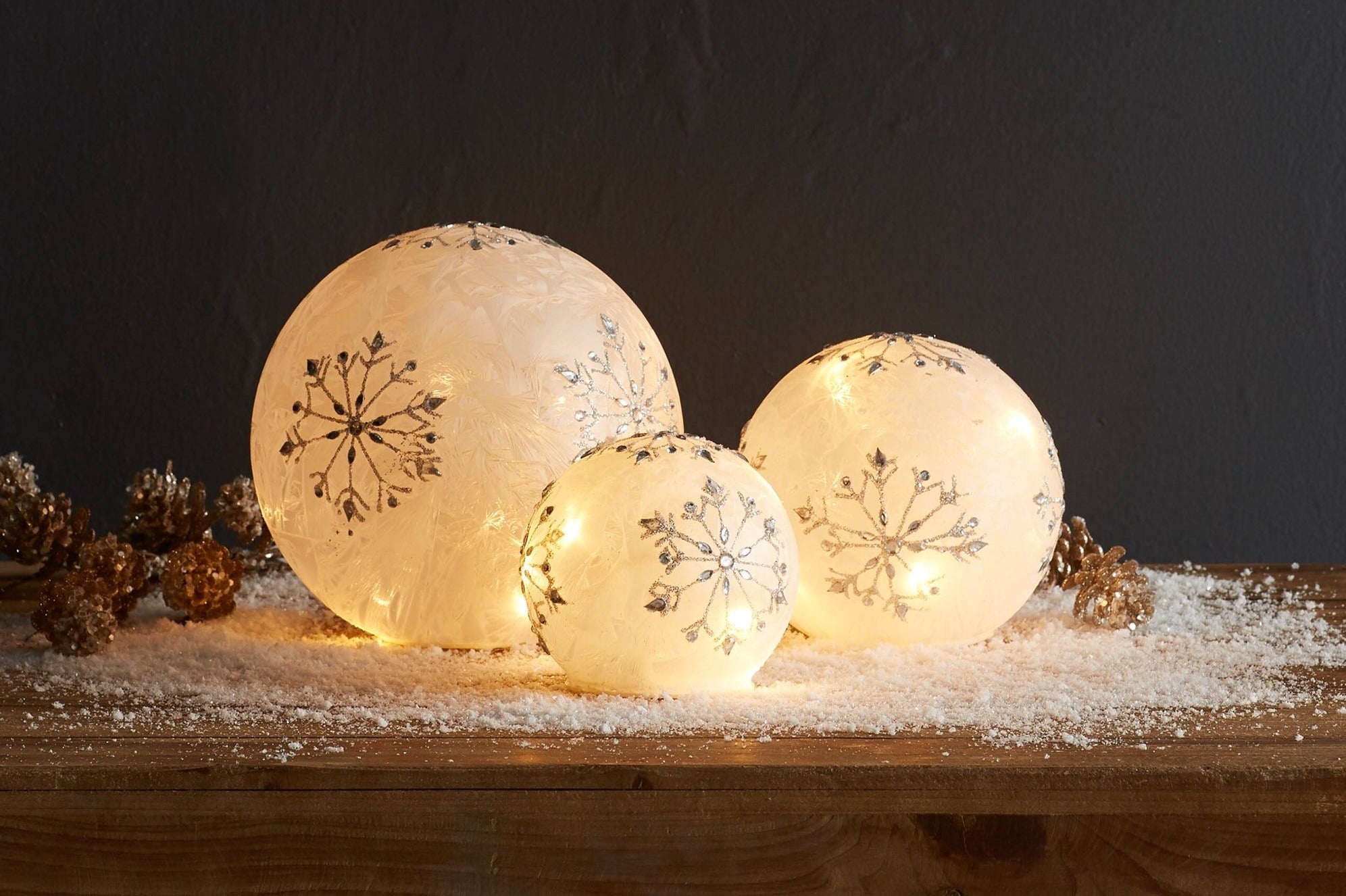 Snowflake LED Globes (Set of Three) – Charleston Gardens