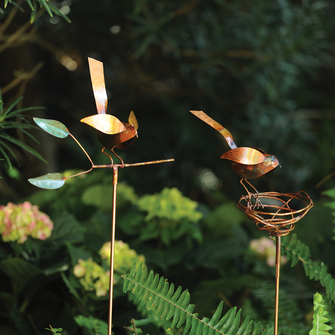 Bird on Branch Copper Stake and Bird with Nest Copper Stake ...